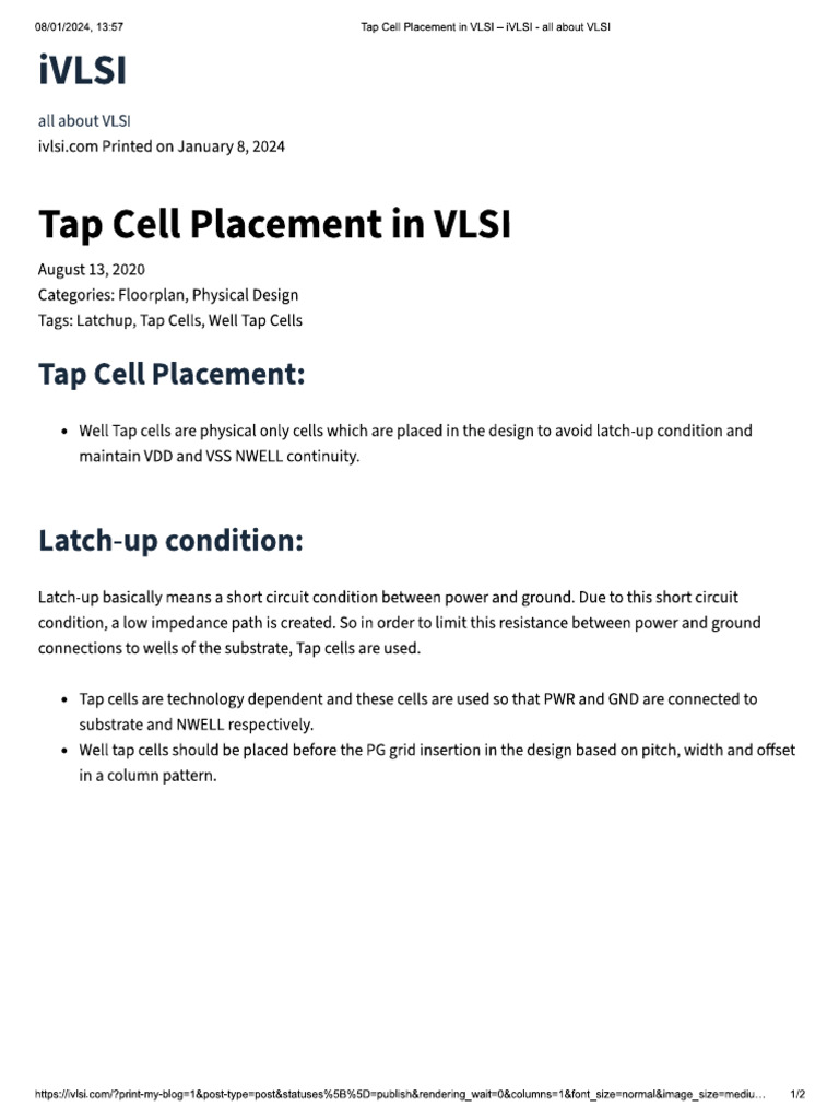 13tap Cell Placement in VLSI | PDF