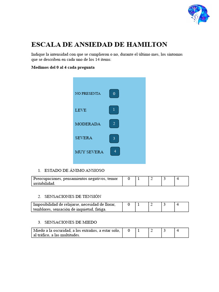 ESCALA DE ANSIEDAD DE HALMILTON. | PDF | Ansiedad | Trastorno de ansiedad