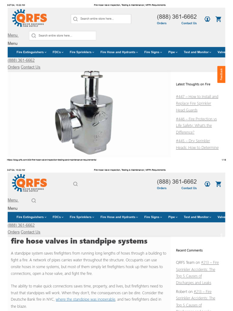 NFPA Fire Hose Valve Testing Guidelines | PDF | Fire Sprinkler System ...