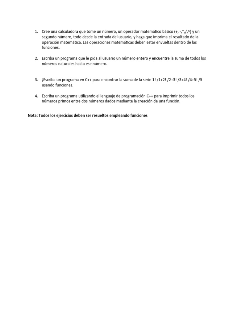 Ejercicios de Funciones | PDF | C ++ | Desarrollo de software