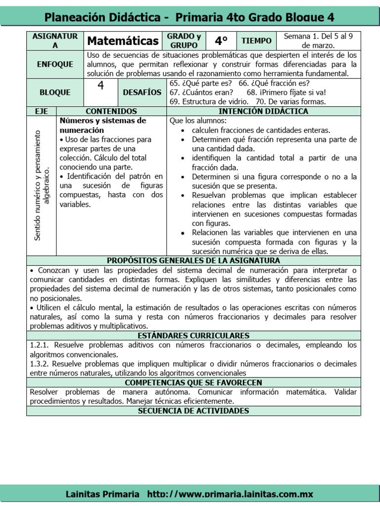 Plan 4to Grado - Bloque 4 Matemáticas (2017-2018) | PDF | Números | Decimal