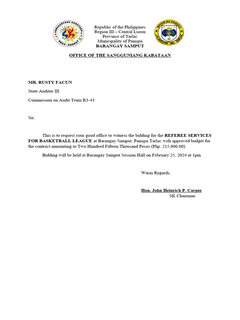 Letter For Bidding To Coa | PDF