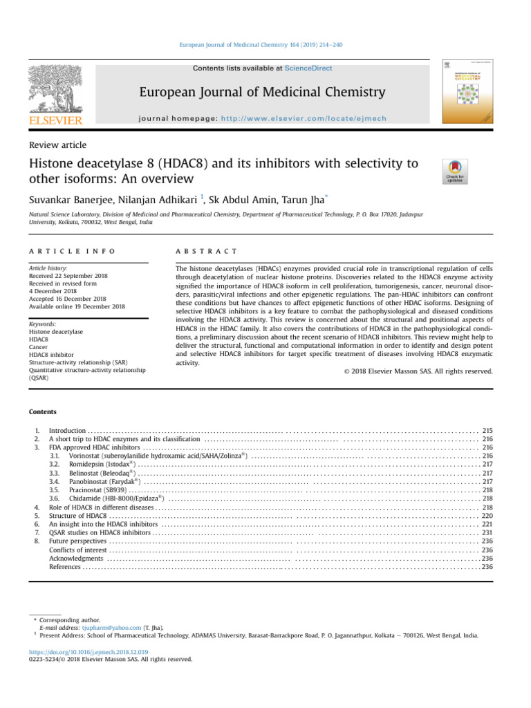 2019 EJMC - HDAC8 and Its Inhibitors With Selectivity To Other Isoforms ...