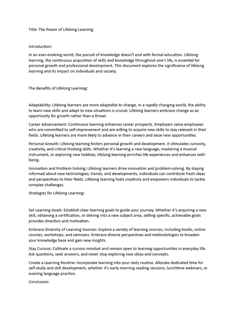 lifelong learning | PDF | Learning | Lifelong Learning