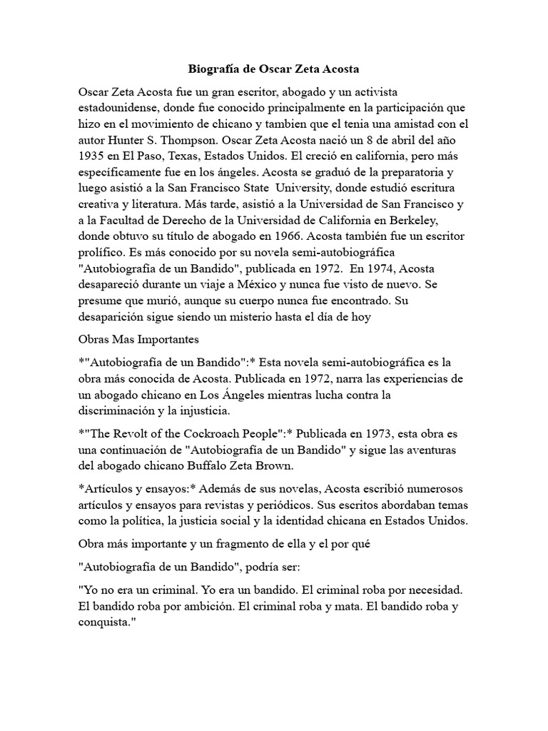 Biografía de Oscar Zeta Acosta | PDF | Historia | Clásicos