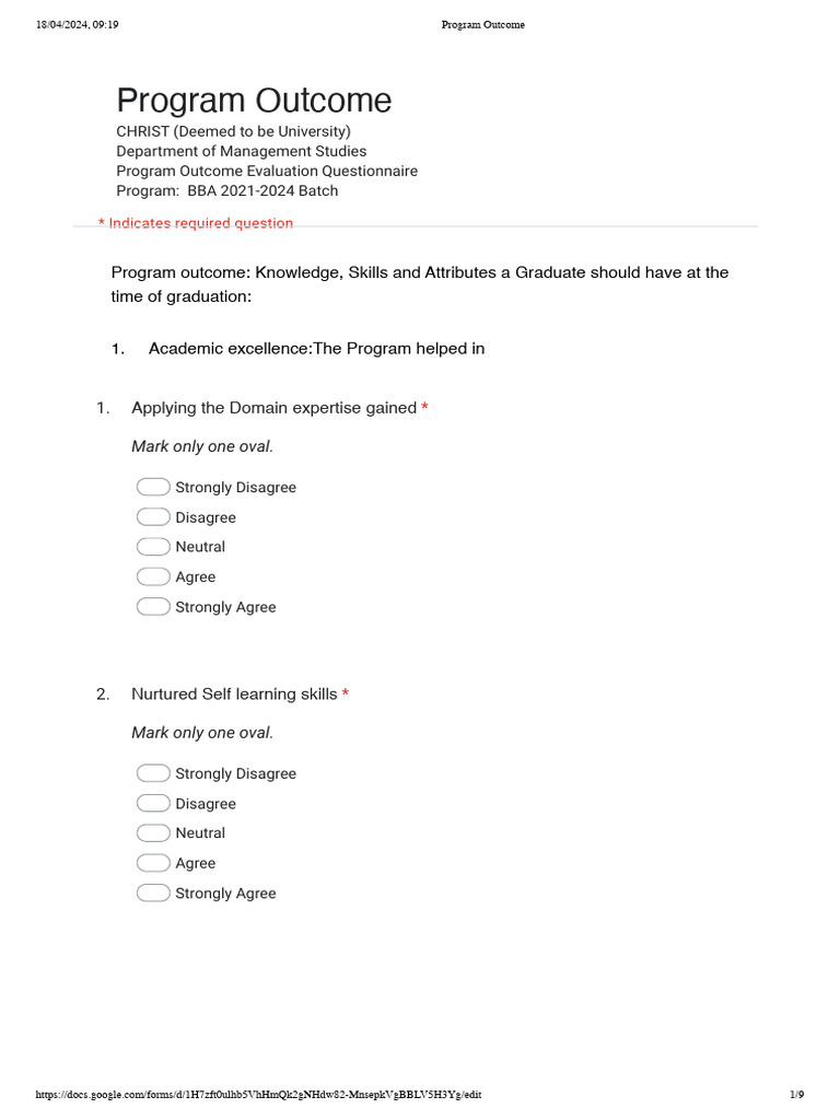 Program Outcome BBA - 2021-24 - Google Forms | PDF | Cognitive Psychology | Psychological Concepts