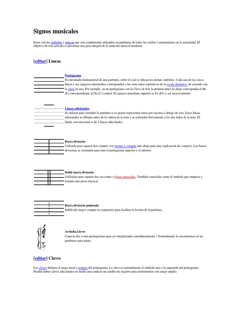 Signos y símbolos en notación musical | PDF | Clave | Notación musical