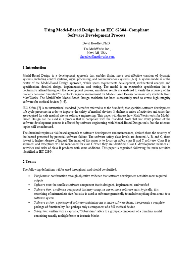 Using Model Based Design in An Iec 62304 Compliant Software Development ... Using Model Based Design in An Iec 62304 Compliant Software Development ...