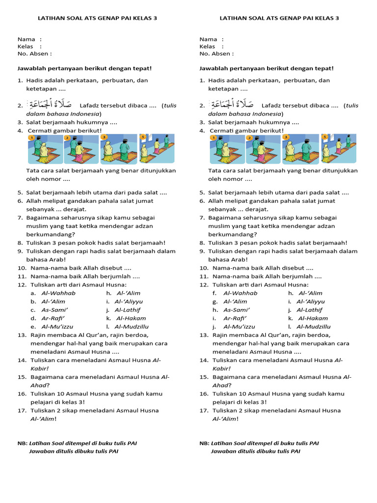 Latihan Soal Ats Genap Pai Kelas 3 | PDF