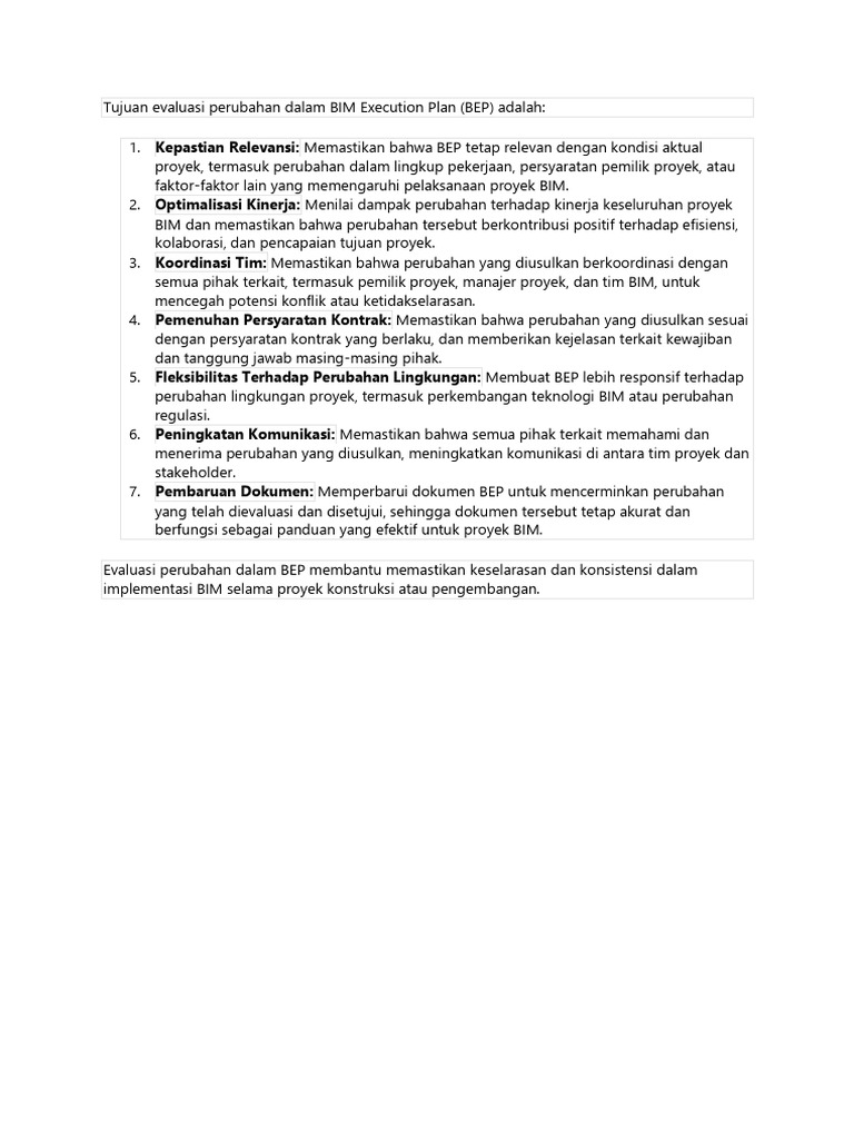 Tujuan Evaluasi Perubahan Dalam BIM Execution Plan (BEP) | PDF