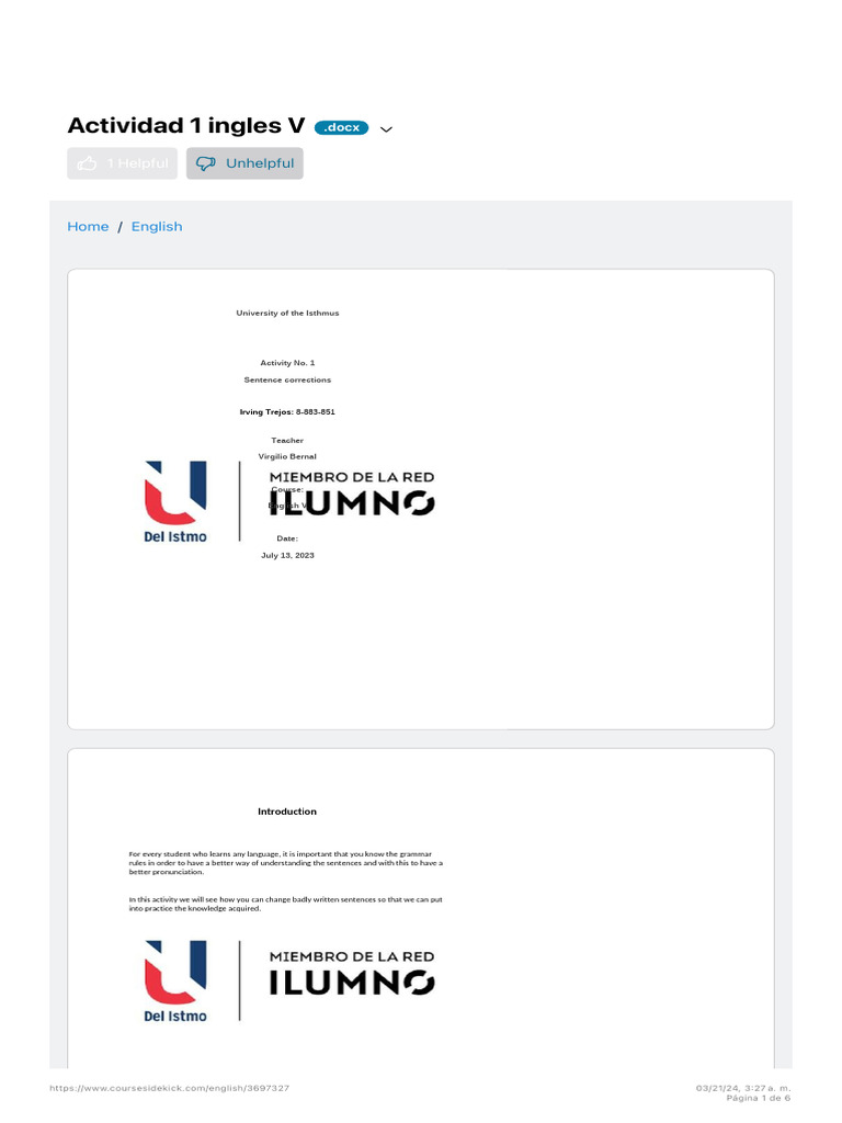 Actividad 1 Ingles V (Docx) - Course Sidekick | PDF | Verb | Science