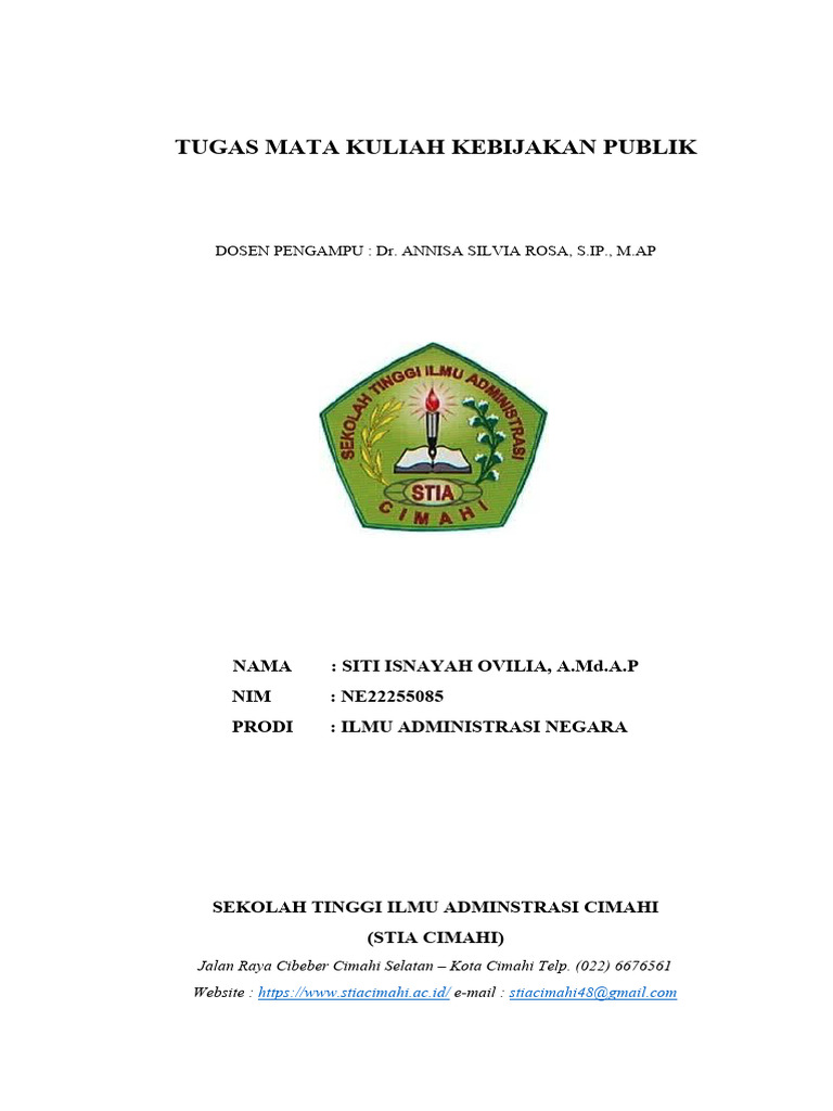 Tugas Mata Kuliah Kebijakan Publik | PDF