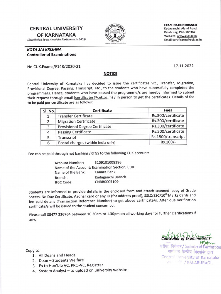 Issue of Certificates - Notice | PDF | Payments