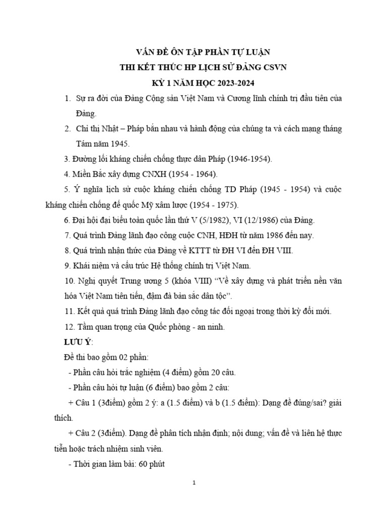 Van de On Tap Thi Ket Thuc HP LSD Ky 1 Nam Hoc 2023 2024 | PDF