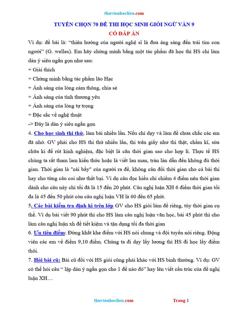 Bo de Thi HSG Van 9 | PDF