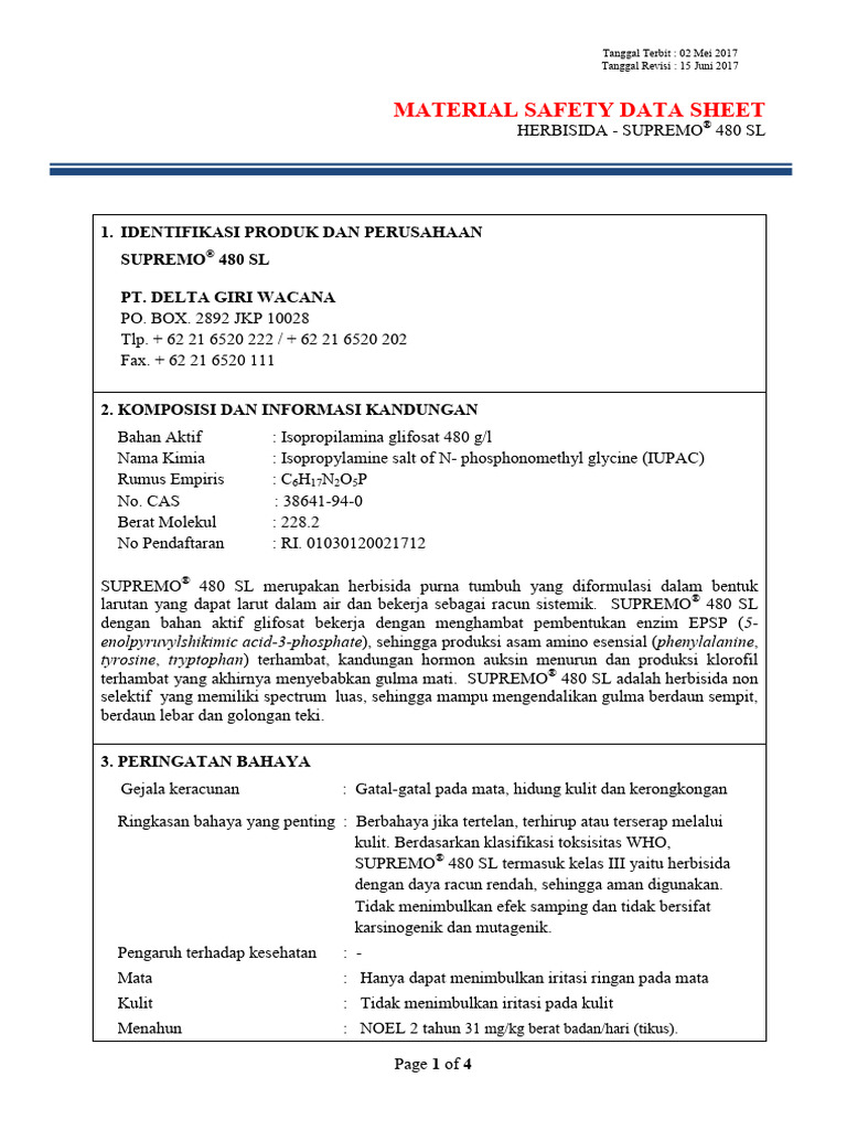 Msds H-SUPREMO 480 SL (2017) | PDF | Pengembangan Diri | Kesehatan Holistik