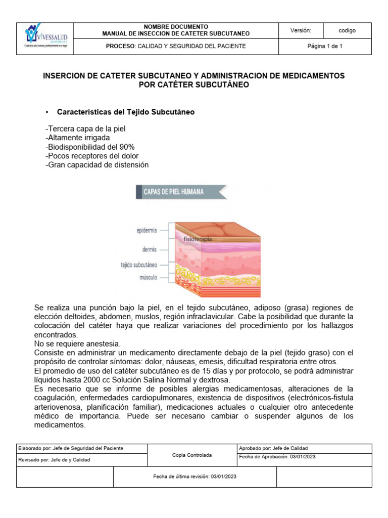 Manual Insercion Del Cateter Subcutaneo | PDF | Tejido adiposo ...