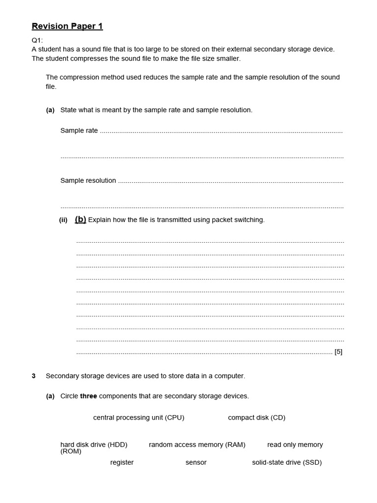 Revision Paper 1 | PDF | Computer Data Storage | Computer Network