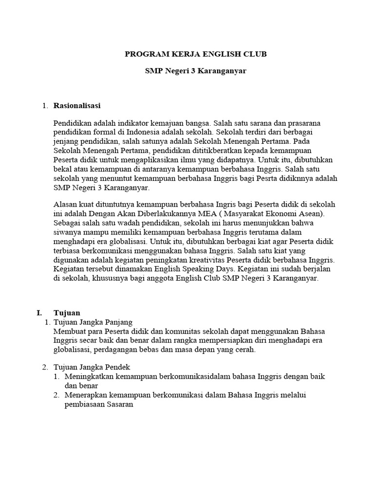 Program Kerja English Club | PDF