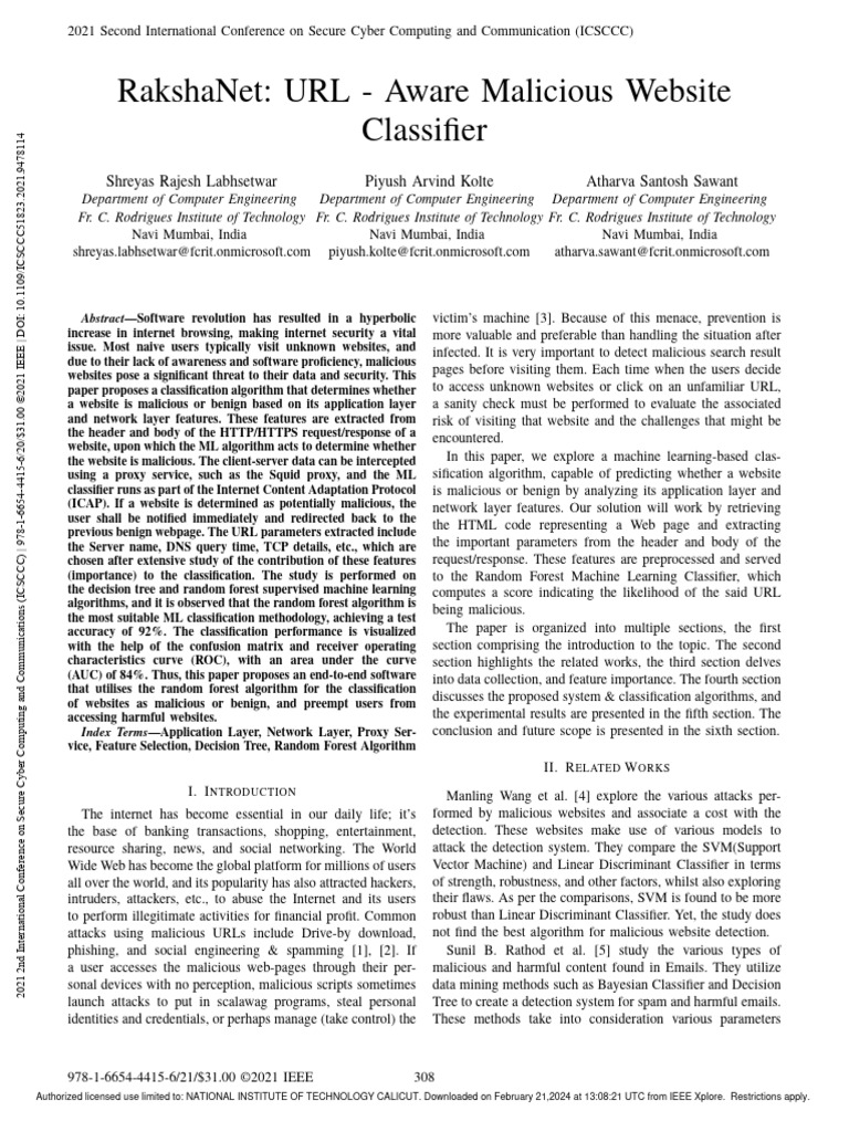 RakshaNet URL - Aware Malicious Website Classifier | PDF | Receiver Operating Characteristic ...