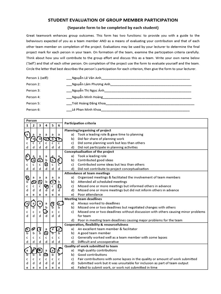 StudentEvaluationofGroupMembersSheet ISB | PDF | Social Psychology ...