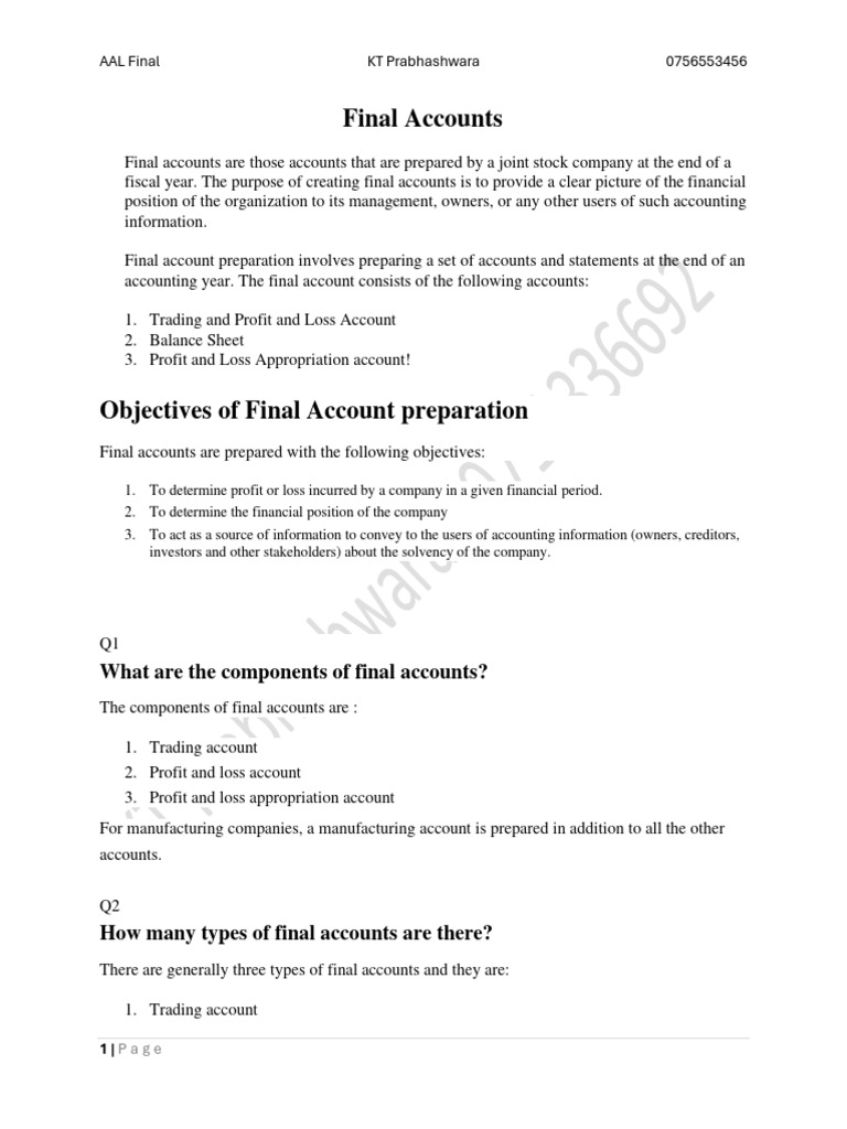 Final Accounts | PDF | Income Statement | Debits And Credits