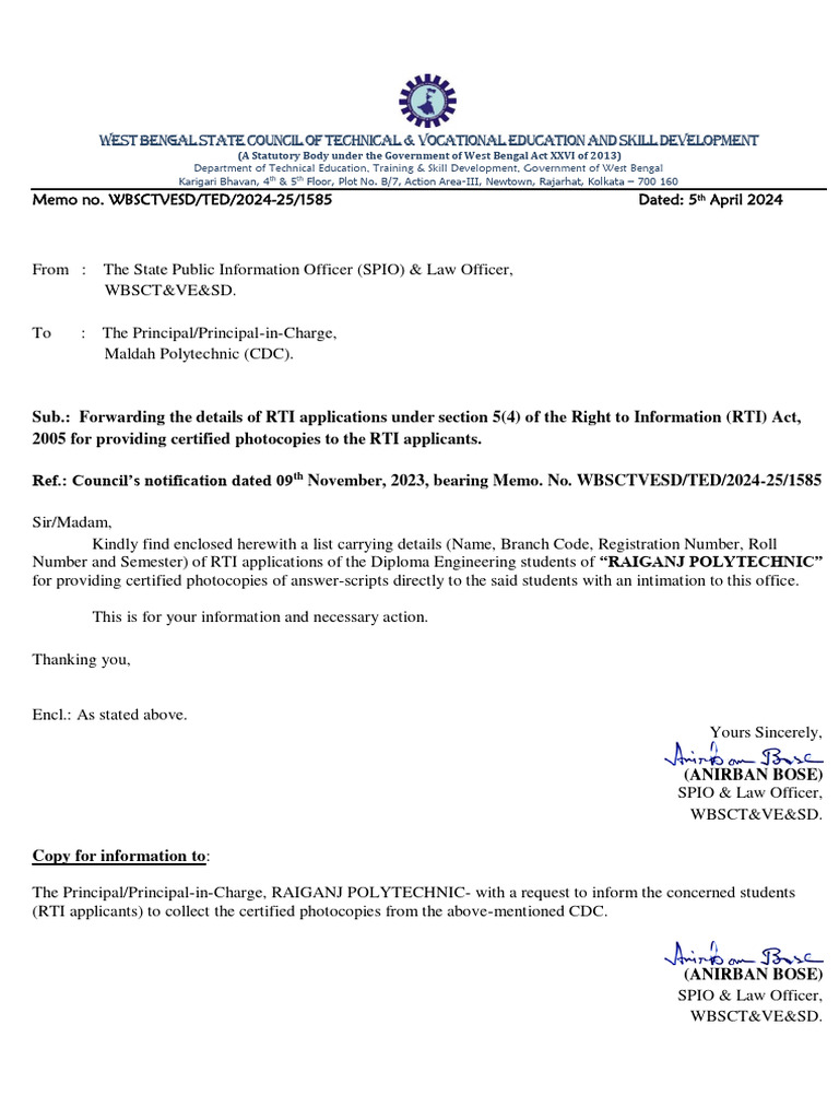 Forwarding Letter Dated 05.04.2024 of RTI Applications | PDF