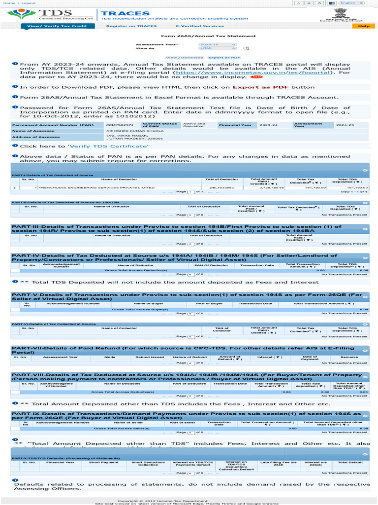 TRACES Annual Tax Statement | PDF | Personal Finance | Taxation