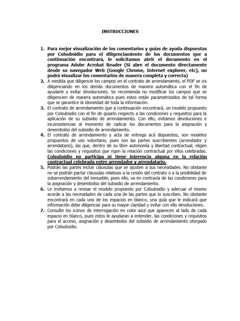 Modelo Contrato de Arrendamiento Acta de Entrega y Formato de Aceptacion de Condiciones | PDF ...