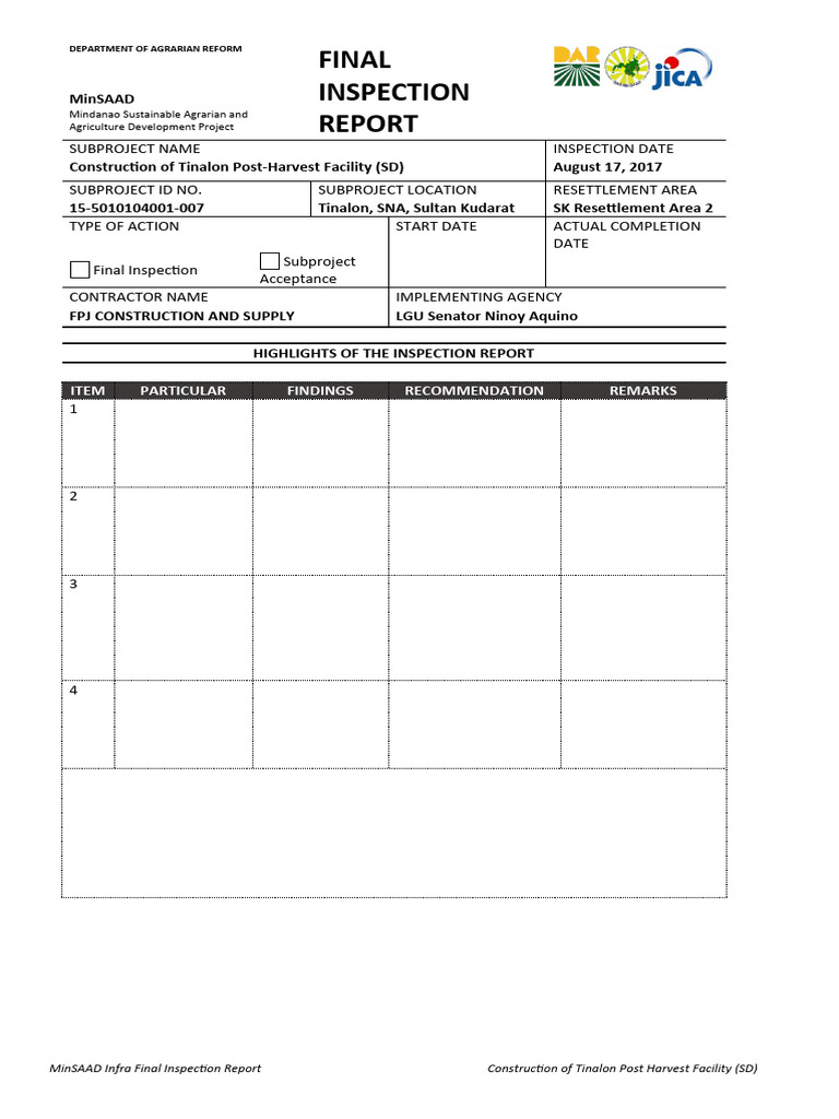 Agrarian Project Inspection Report | PDF