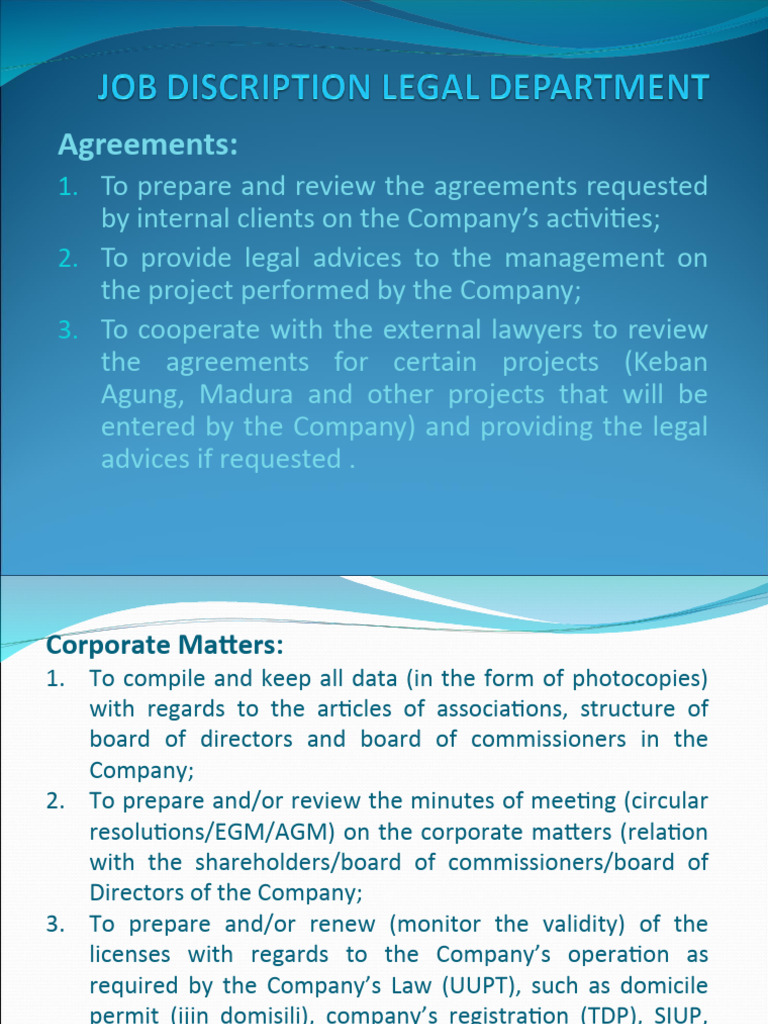 Job Discription Legal Department | PDF