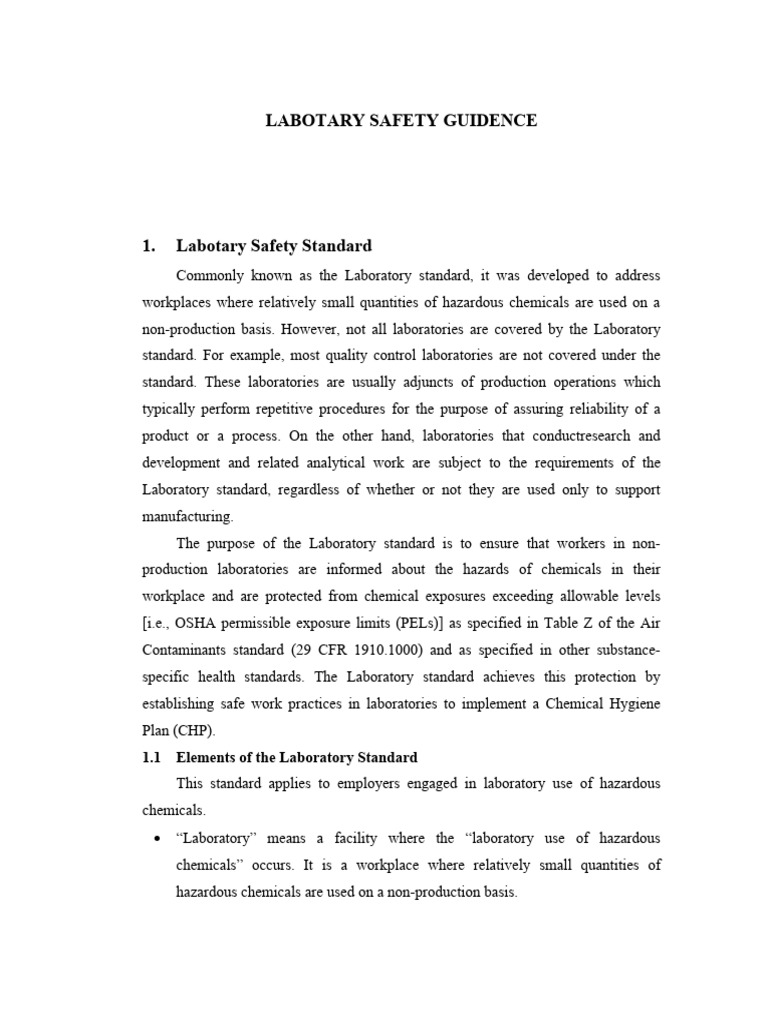 Labotary Safety Guidence: 1.1 Elements of The Laboratory Standard | PDF ...