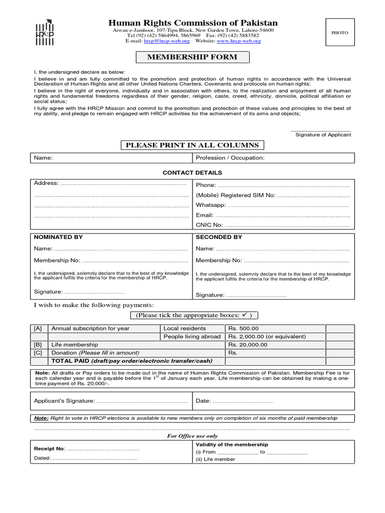 Membership Form English | PDF | Human Rights | Discrimination