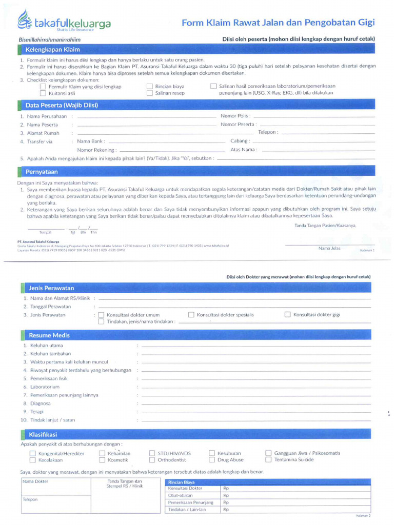 Form Klaim Rawat Jalan Gigi | PDF