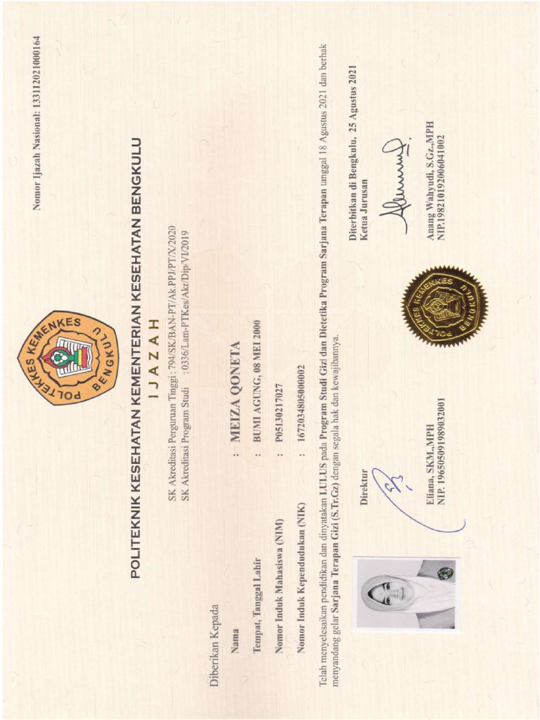 Meiza Qoneta - Ijazah KTP Pasfoto | PDF