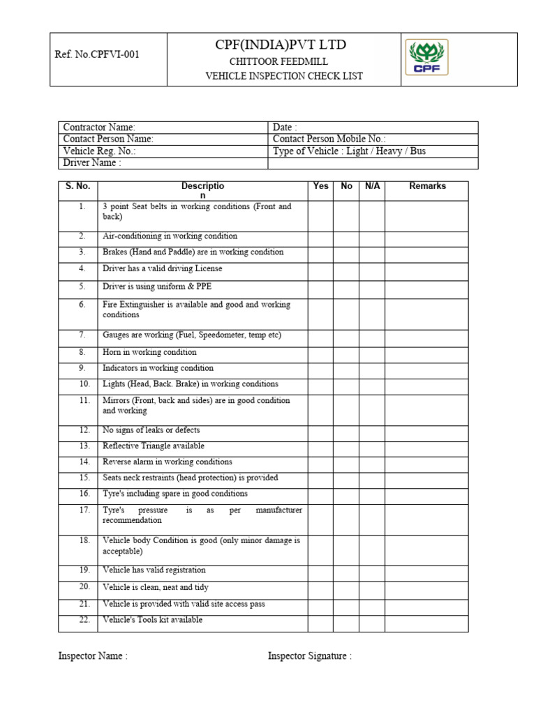 Vehicle Inspection Checklist Guide | PDF | Business