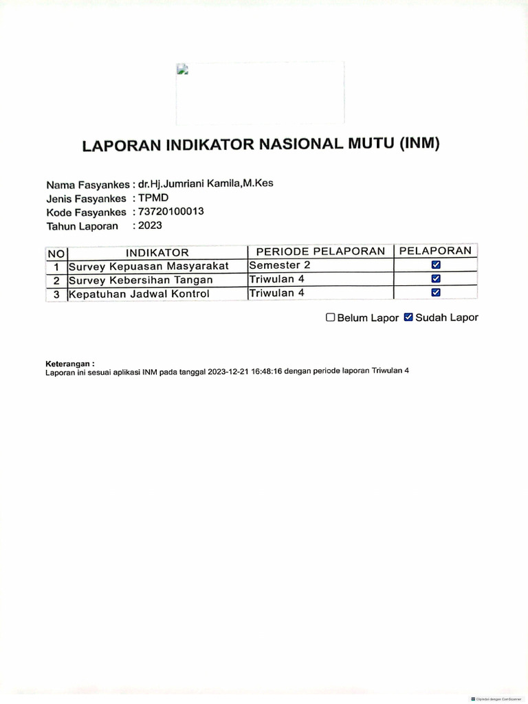 Laporan Indikator Nas Mutu (Inm) | PDF