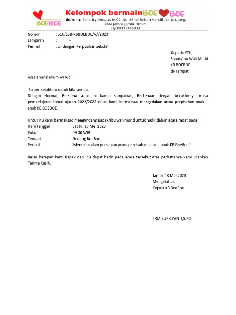 Undangan Perpisahan Anak KB BoeBoe | PDF