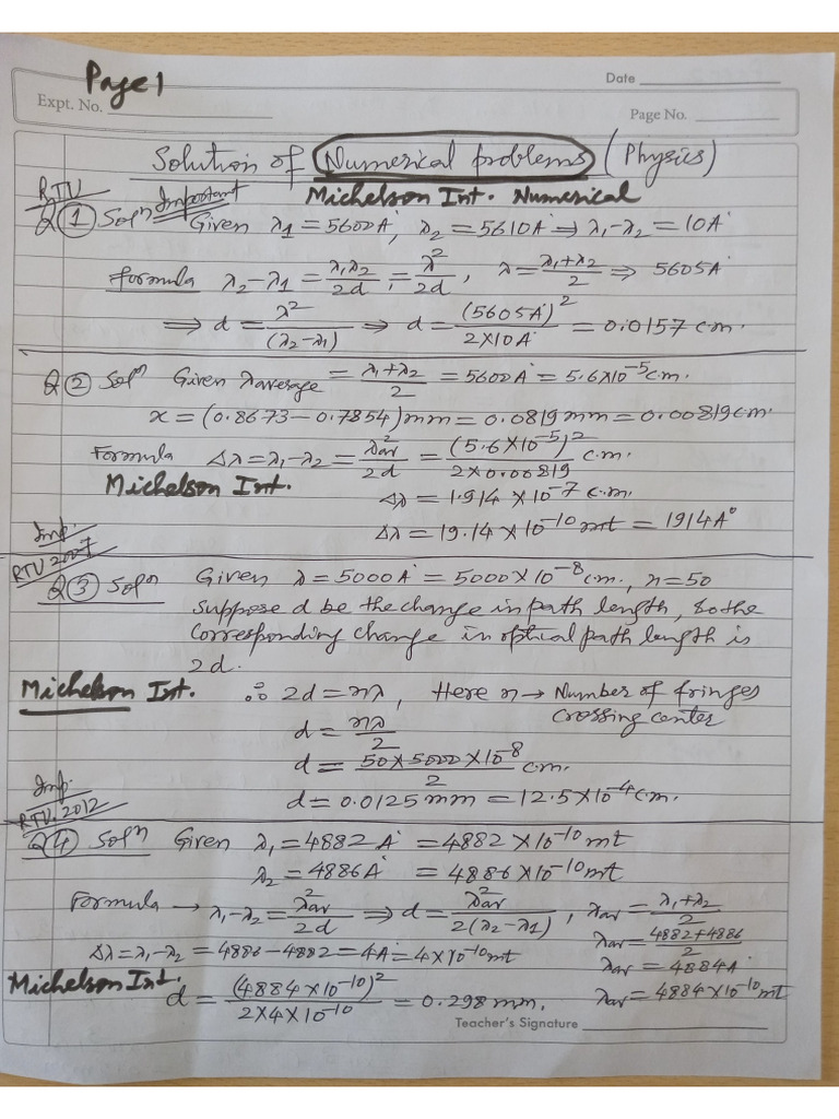 Notes And Numericals Of Diffraction And Interference Of Light Engg Physics Pdf
