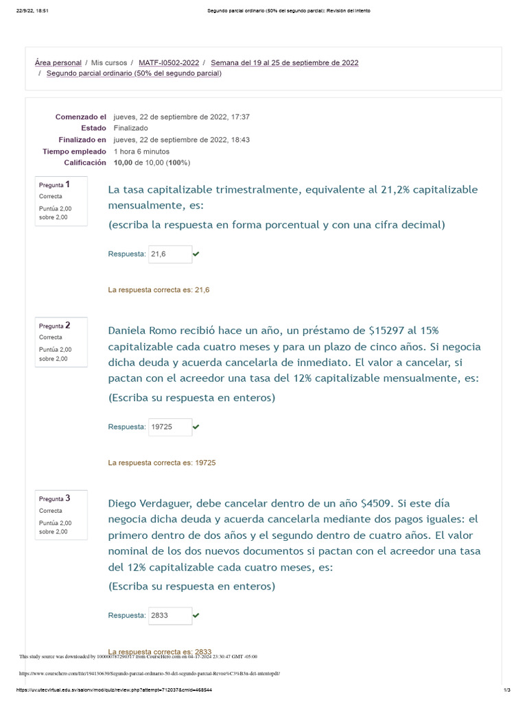 Segundo Parcial Ordinario 50 Del Segundo Parcial Revisi N Del Intento PDF | PDF