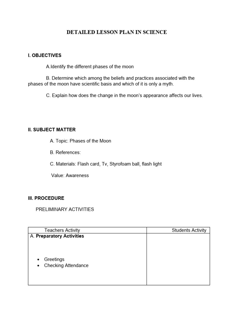 Detailed Lesson Plan in Science | PDF | Moon | Planetary Science