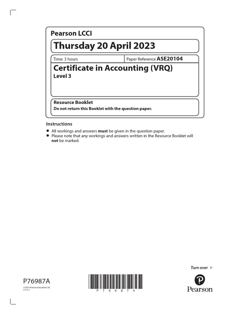 LCCI Level 3 Accounting Exam Resource | PDF | Expense | Fixed Asset