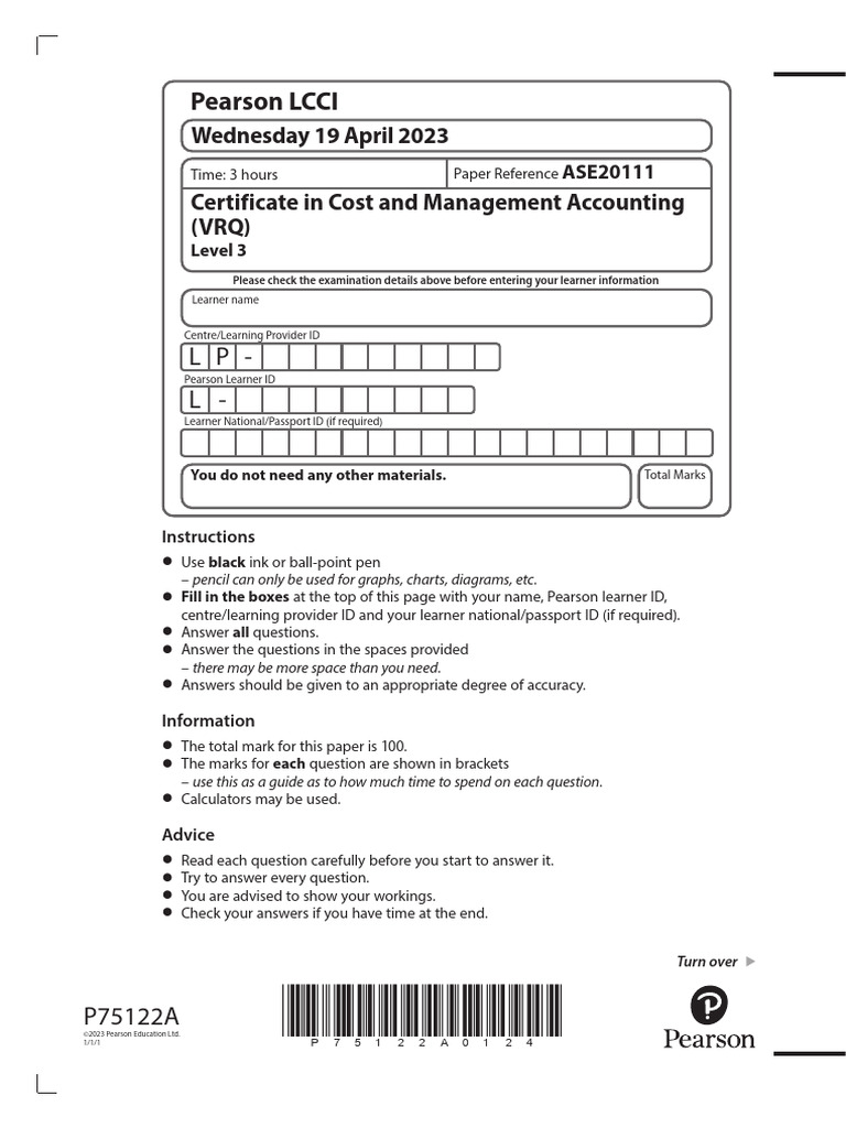LCCI Level 3 Cost Accounting Exam Guide | PDF | Inventory