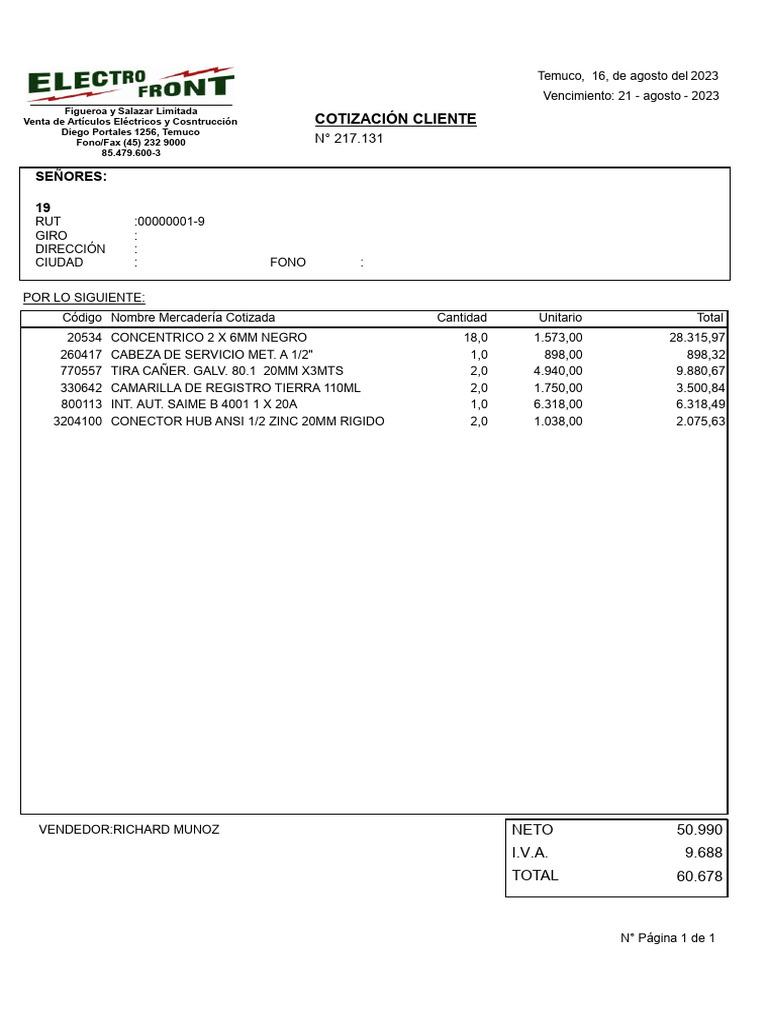 Cotizacion Electrofront - 16 - 08 - 2023 9 - 21 - 56 | PDF Cotizacion Electrofront - 16 - 08 - 2023 9 - 21 - 56 | PDF