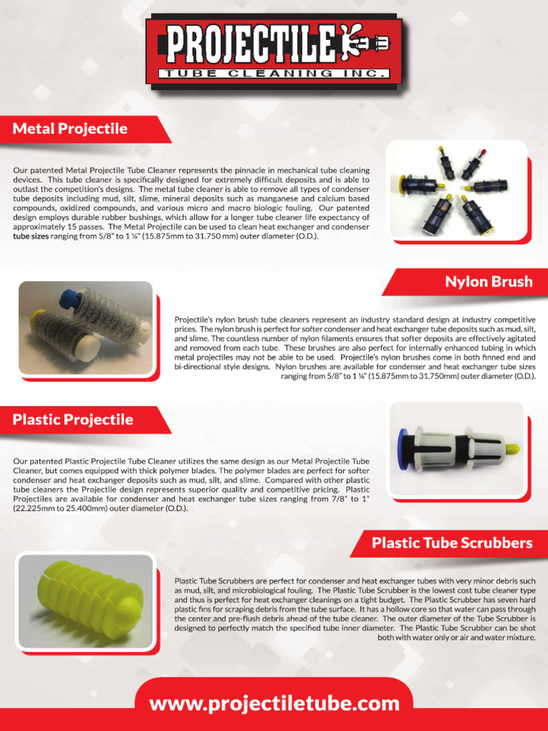 Tube Cleaning Products Sheet, Projectile Tube Cleaning | PDF | Heat ...
