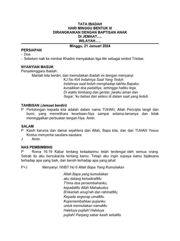 No 2 Tata Ibadah Bentuk III Sekaligus Baptisan Anak 21 Januari 2024 PDF