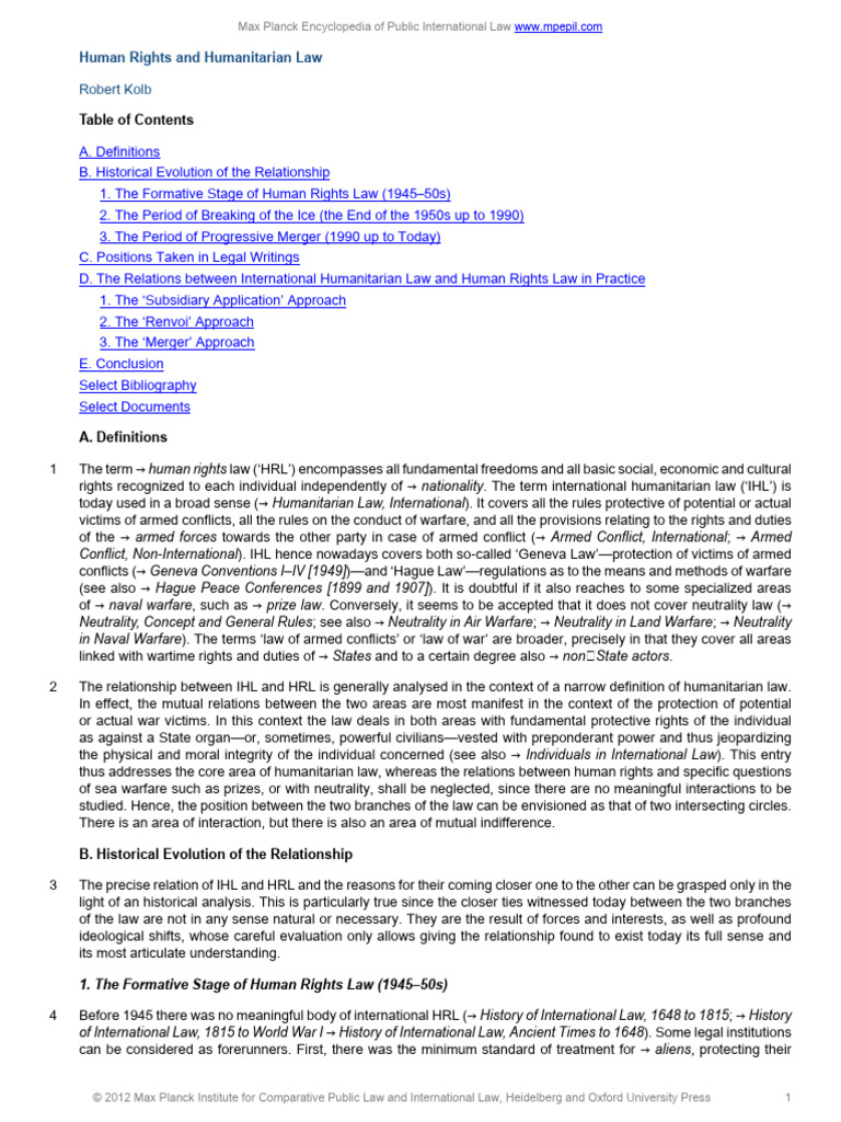 Robert Kolb IHL and IHRL | PDF | International Humanitarian Law | Human Rights