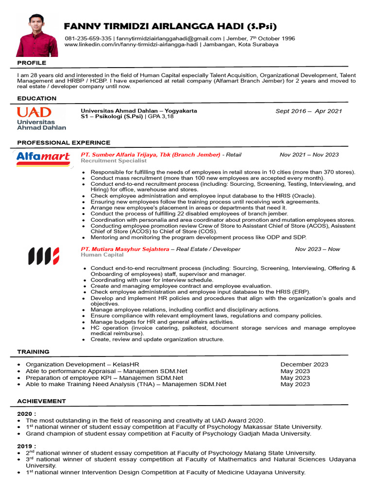 CV - Fanny Tirmidzi Airlangga Hadi | PDF | Business Economics | Business