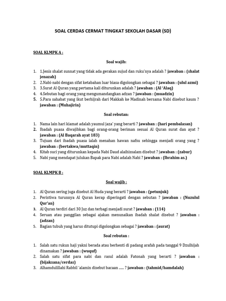 Soal CC Tingkat SD - 2024 | PDF | Karier & Perkembangan