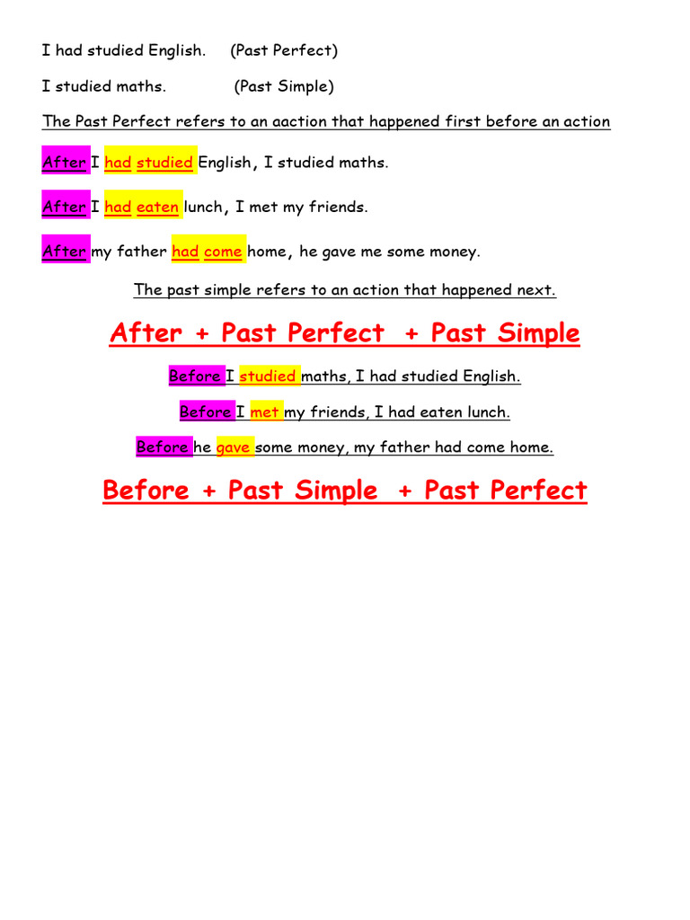 Past Perfect - Past Simple | PDF